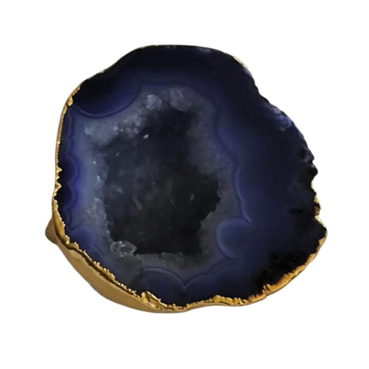 Anello Regolabile in Oro su Bronzo con Drusa di Agata Blu Naturale – E ...