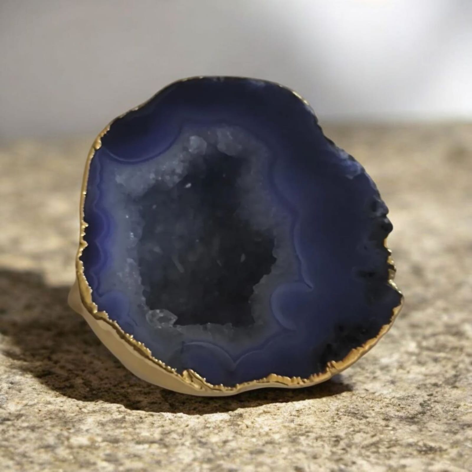 Anello Regolabile in Oro su Bronzo con Drusa di Agata Blu Naturale – E ...