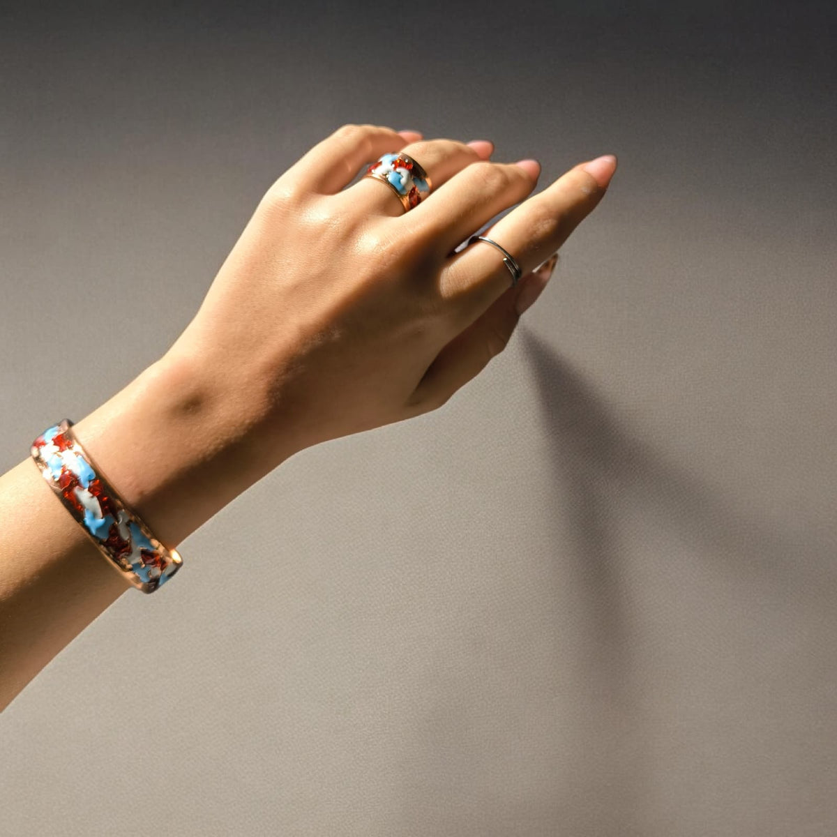 Completo Gioielli in Rame Creased Sbalzato a Mano – Anello, Bracciale ...